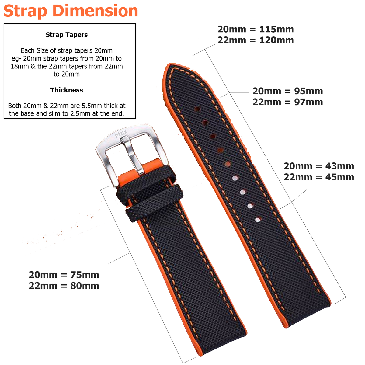 Max Hybrid Watch Strap Blue with White Lines – Max Watch Straps